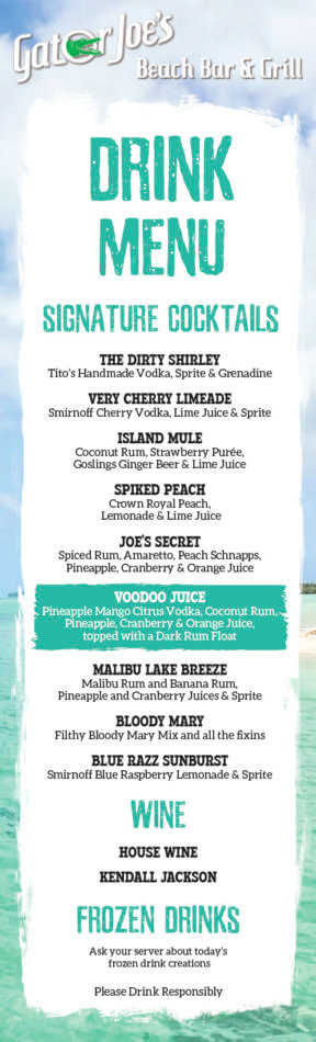 Gator Joe's Beach Bar & Grill Menu - Gator Joe's Beach Bar & Grill ...