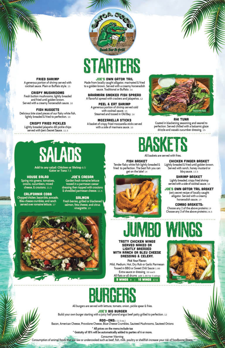 Gator Joe's Beach Bar & Grill Menu - Gator Joe's Beach Bar & Grill ...
