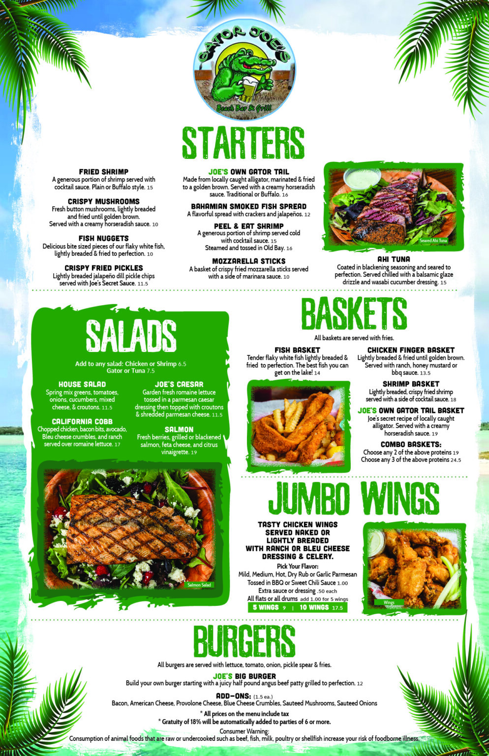Gator Joe's Beach Bar & Grill Menu - Gator Joe's Beach Bar & Grill ...